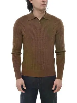PAOLO PECORA Ribbed-knit Polo-collar Sweater - Brown