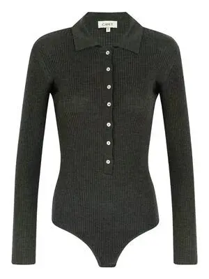 CAYET Jill Ribbed-knit Bodysuit - Grey