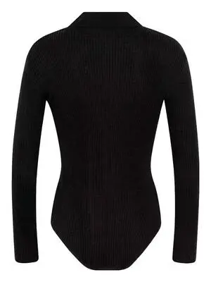 CAYET Jill Ribbed-knit Bodysuit - Black