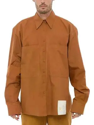 RAMAEL Italian-collar Cotton Shirt - Brown