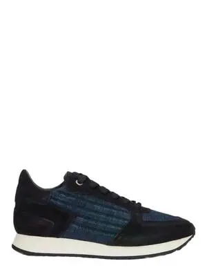 MOORER Leather Denim-insert Sneakers - Blue