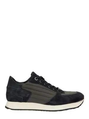 MOORER Balla Quilted-panel Suede Sneakers - Black