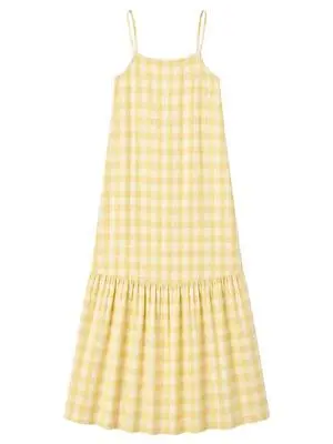RO&ZO Cheesecloth-check Tiered Cotton And Linen-blend Maxi Dress - Yellow