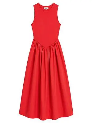 RO&ZO Sleeveless Jersey-bodice Cotton Midi Dress - Red