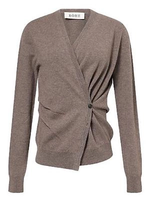 ROHE FRAMES Twist-front Ballet Wool-blend Cardigan - Mud