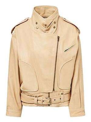 Isabel Marant Étoile Farza Funnel-neck Leather Jacket - Beige
