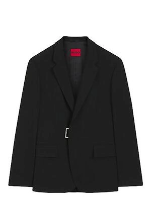Hugo Slim-fit Metal-buckle Woven Blazer - Black