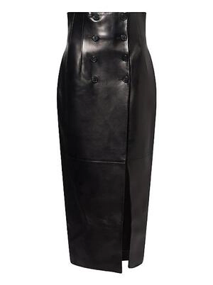 Khaite Luiza Buttoned Leather Midi Skirt - Black