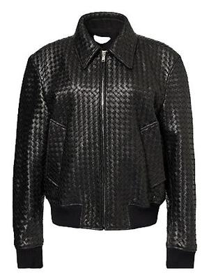 Bottega Veneta Intrecciato Leather Bomber Jacket - Double Black
