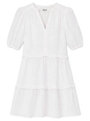 RO&ZO Frill-trim Puff-sleeve Cotton Mini Dress - Ivory