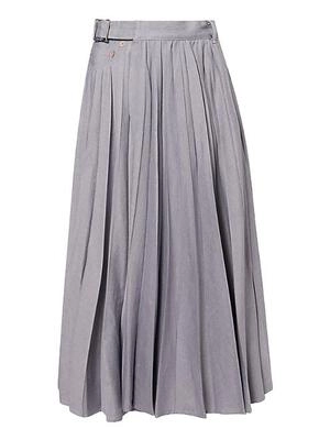 Sacai Pleated Contrast-denim Cotton Midi Skirt - Gray