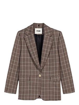 Maje Checked Single-breasted Wool-blend Jacket - Brown