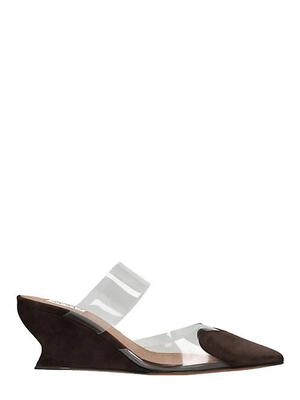 Alaïa Coeur 60 Patent-leather And Pvc Wedge Mules - Dark Brown