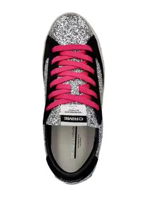 CRIME LONDON Glitter-embellished Slogan-print Sneakers - Silver