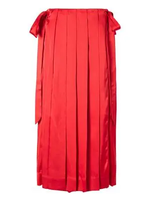 Simone Rocha Pleated Sheer Satin Midi Skirt - Red