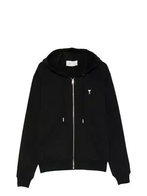 AMI Paris Logo-embroidered Hoodie - Black