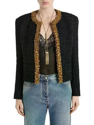 Balmain Embroidered Tweed Jacket - Black