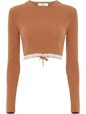 CHLOÉ Chloé Lace-Trimmed Ribbed-Knit Sweater