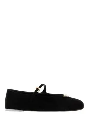 Prada Buckle-strap Logo-plaque Ballet Flats - Black