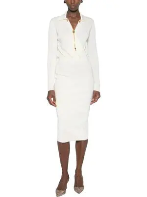Elisabetta Franchi Padlock-detail Long-sleeve Midi Dress - Neutrals