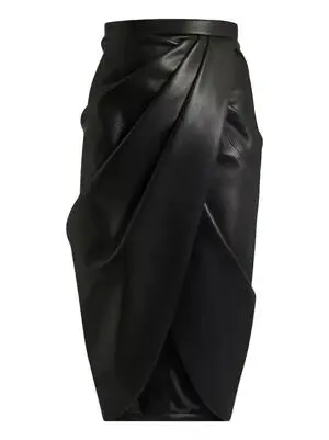 Balmain Draped Lambskin Midi Skirt - Black