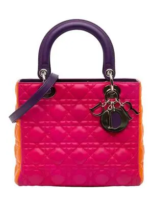 Dior 2011 Medium Tricolor Lambskin Cannage Lady Satchel - Orange