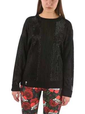 Philipp Plein Crystal-embellished Cable-knit Sweater - Black