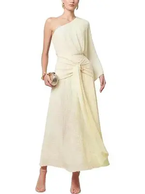 SAVEL Ellie One-shoulder Knotted-waist Midi Dress - Neutrals
