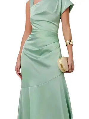 SAVEL Natalia Draped Asymmetric-neck Maxi Dress - Green