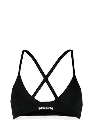 MSGM Ribbed Knit Logo-hem Bra - Black
