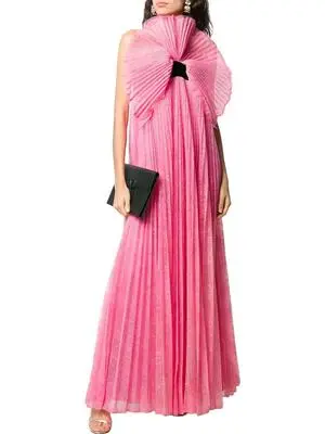 Givenchy Pleated Detail Lace Evening Dress - Black