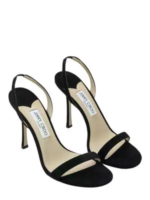 JIMMY CHOO Jenn 100 Suede Slingback Sandals - Black