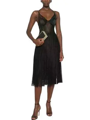 Elisabetta Franchi Lace-panelled Pleated Midi Dress - Black