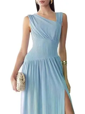 BWLDR Riah Asymmetric-neck Pleated Maxi Dress - Blue