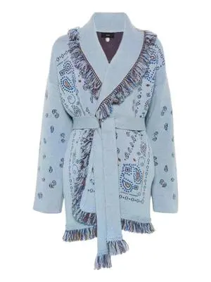 Alanui Fringe-trimmed Paisley-intarsia Cardigan - Blue