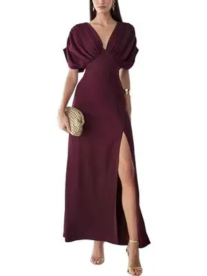 BWLDR Laila Ruched Side-slit Maxi Dress - Red