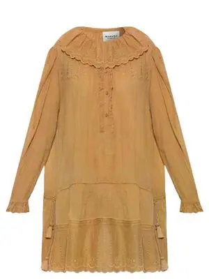 MARANT ETOILE Lenora Broderie-anglaise Ruffled Mini Dress - Brown