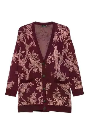 Etro Floral-jacquard V-neck Cardigan - Red