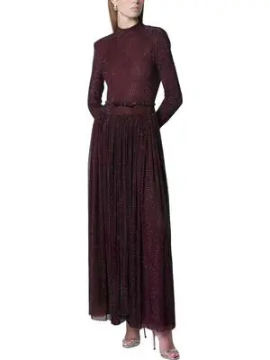 SELF-PORTRAIT Rhinestone-embellished Long-sleeve Maxi Dress - Red