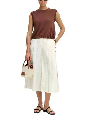BENETTON Striped Pleated Trousers - Neutrals