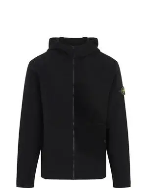 Stone Island Logo-patch Zip-up Hoodie - Black