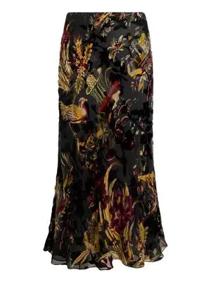Etro Silk-blend Burnout Velvet Midi Skirt With Flower And Animal Motif - Black