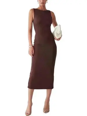 BWLDR Suny Textured Sleeveless Midi Dress - Brown