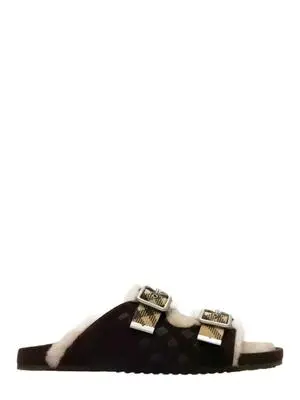Burberry Check Shearling Urchin Sandals - Brown