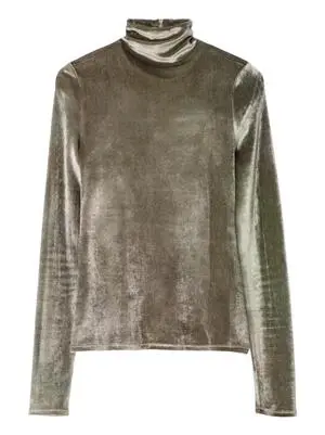 LEMAIRE Fitted Stand-collar Top In Velvet Jersey - Grey