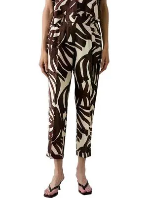 BENETTON Leaf-print Pleated Trousers - Brown