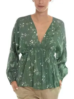 SAMSOE SAMSOE Floral-print Puff-sleeve Blouse - Green