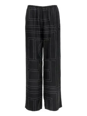 TOTEME Embroidered Silk Trousers Black