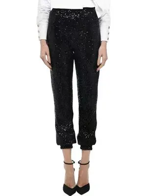 IN THE MOOD FOR LOVE Sequin Embellished Cropped Trousers - Black