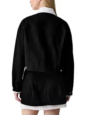 Karl Lagerfeld Logo-embroidered Cropped Denim Jacket - Black